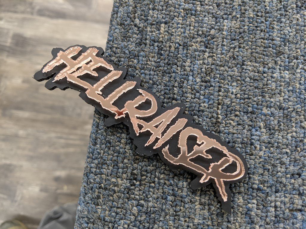 Hellraiser Car Badge - Mirror Bronze On Matte Black - Aggressive Font ...