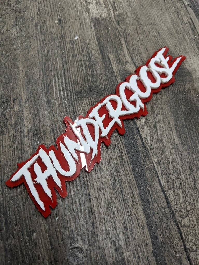 Thundergoose Car Badge - White On Red - Aggressive Font – Atomic Car ...
